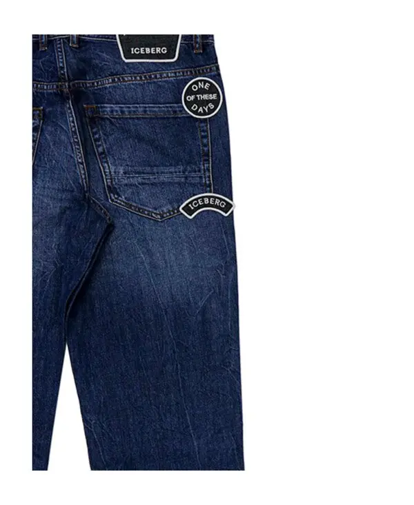 Iceberg Straight Leg Jeans With Logo Detail - Blue
