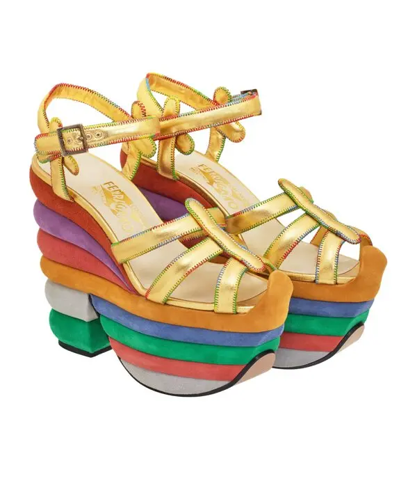 FERRAGAMO Rainbow Platform Wedge Sandals