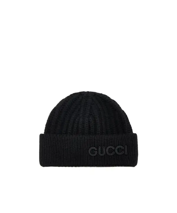Gucci Wool Cashmere Beanie With Embroidery - Black