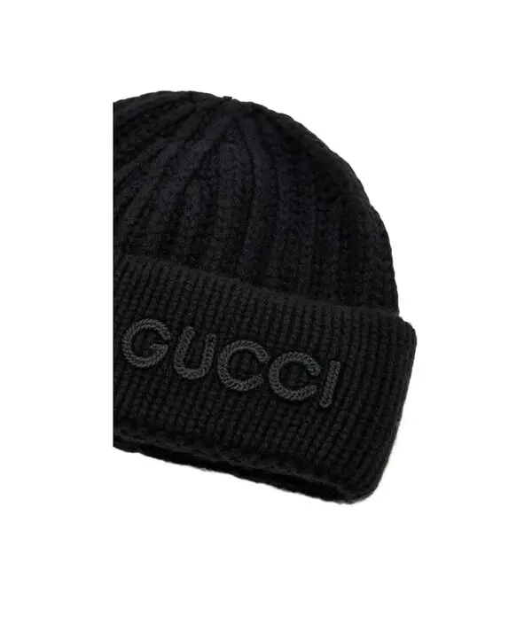 Gucci Wool Cashmere Beanie With Embroidery - Black
