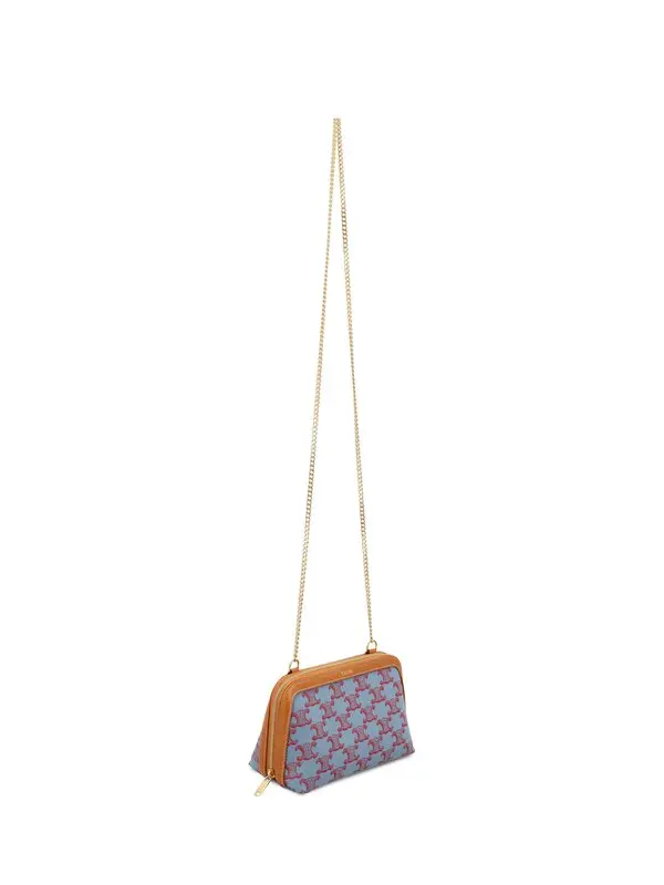 Celine Clutch On Chain Textile Triomphe All Over Natural Calfskin - Blue