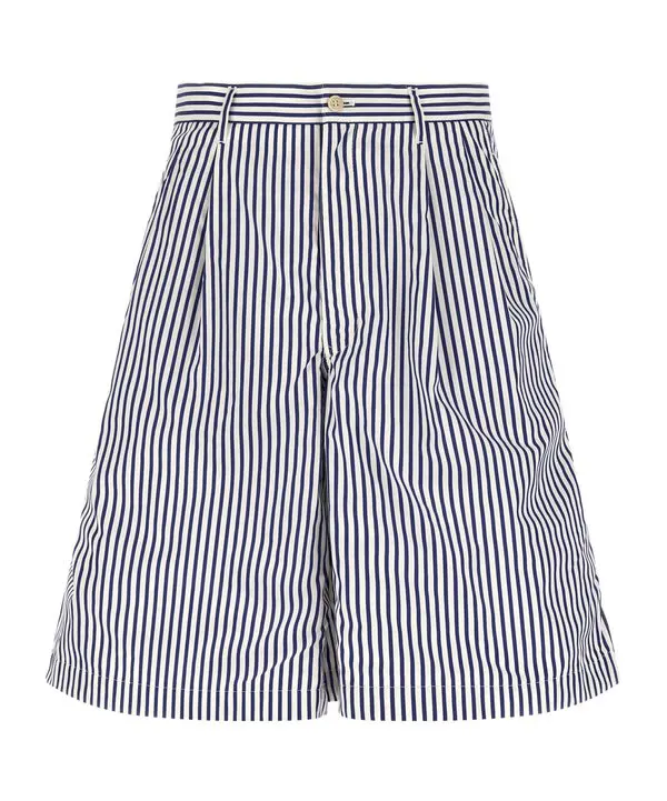 Comme Des Garçons Striped Pleated Bermuda Shorts - White