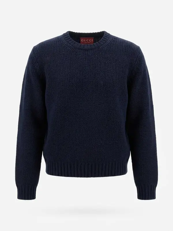 Gucci Embroidered Cashmere Knit Sweater - Dark Blue