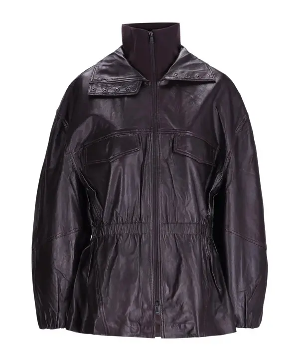 THE FRANKIE SHOP Zippered Leather Jacket - Darkplum