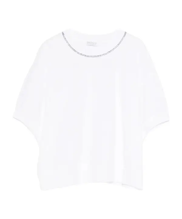 Brunello Cucinelli Short-sleeved T-shirt With Embellished Neckline - No