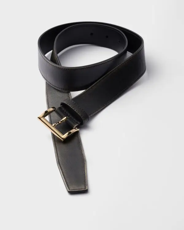 Prada Leather Belt With Metal Buckle - Black
