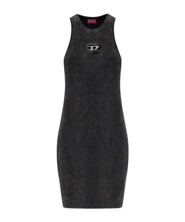 DIESEL® Ribbed Logo Plaque Mini Dress - Black
