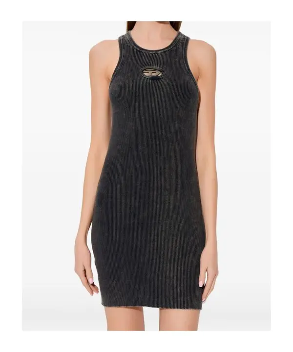 DIESEL® Ribbed Logo Plaque Mini Dress - Black