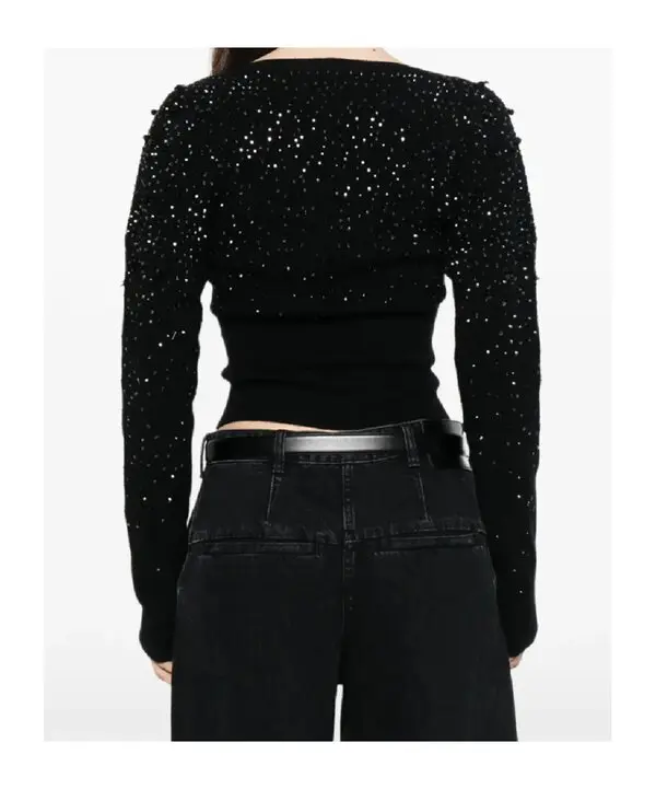 Max Mara Beaded V-neck Long Sleeve Sweater - Black