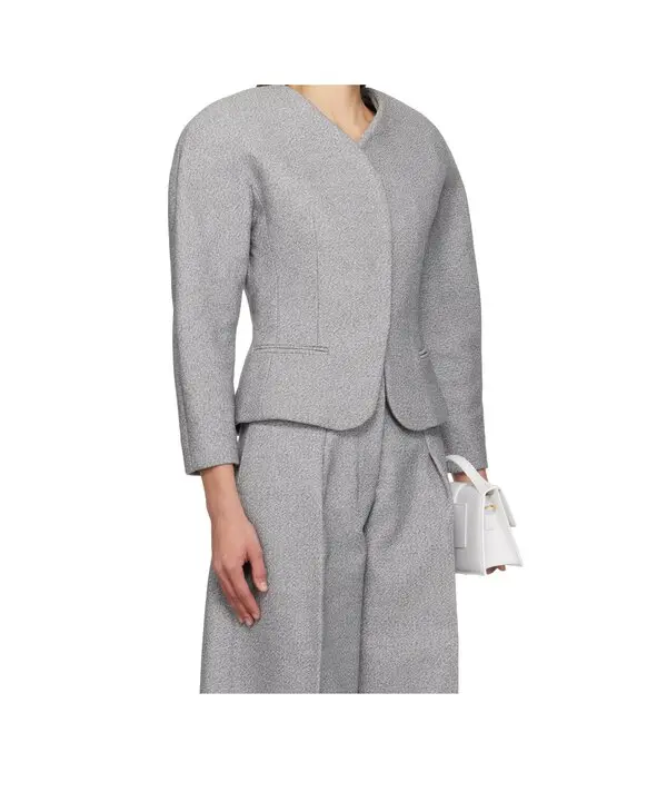 Jacquemus Textured Fabric Fitted Jacket - Light Gray