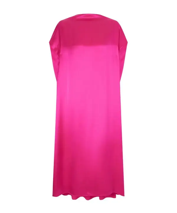Dries Van Noten Silk Satin High Neck Midi Dress - Fuchsia