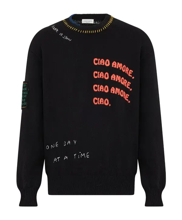 ROBERTO COLLINA Embroidered Knit Sweater - Black