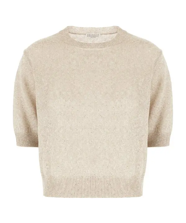 Brunello Cucinelli Sequin Embellished Short-sleeve Jumper - Sand