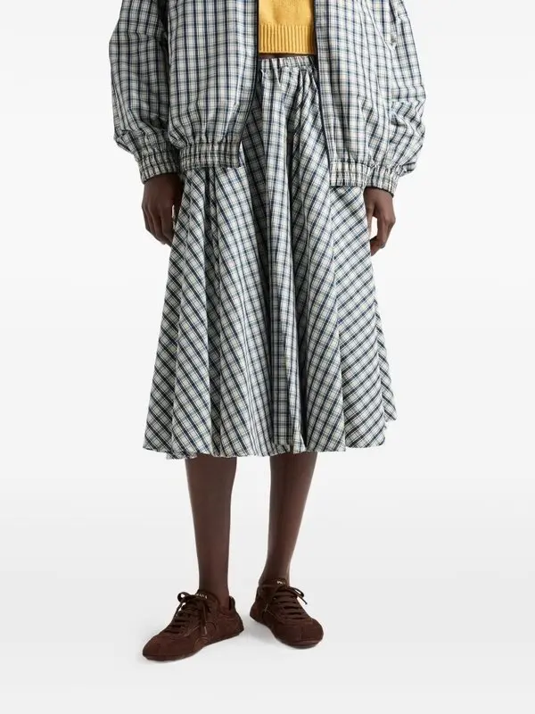 Prada Checked Midi Skirt - Gray