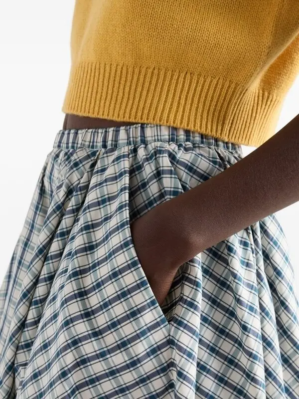 Prada Checked Midi Skirt - Gray
