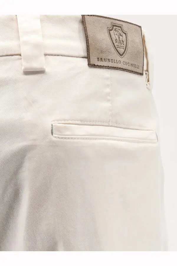 Brunello Cucinelli Tailored Trousers With Logo Patch - White
