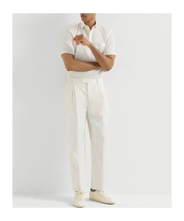 Brunello Cucinelli Tailored Trousers With Logo Patch - White