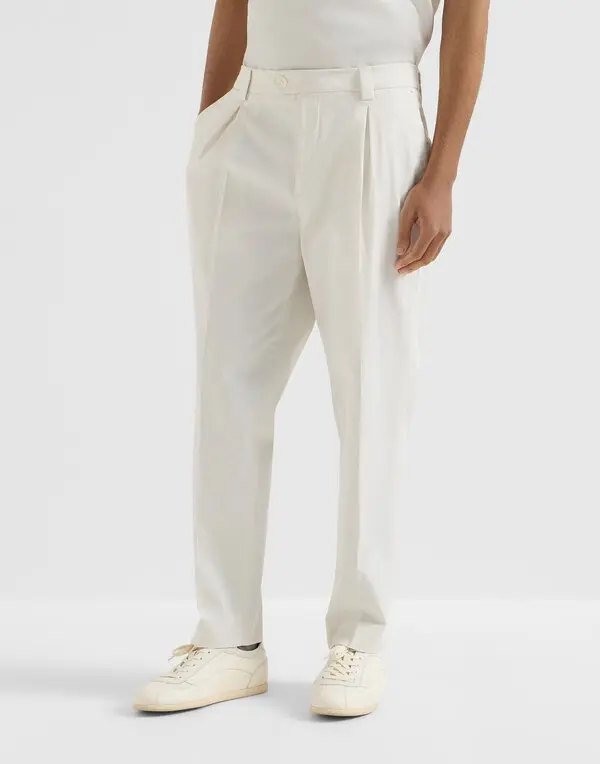 Brunello Cucinelli Tailored Trousers With Logo Patch - White