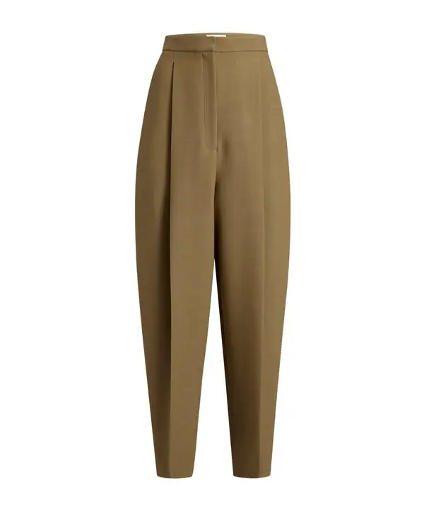 Khaite High-waisted Pleated Ankle-length Trousers - Brown