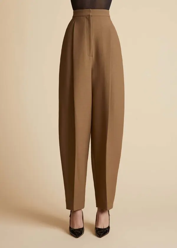 Khaite High-waisted Pleated Ankle-length Trousers - Brown