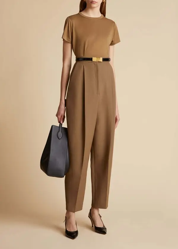 Khaite High-waisted Pleated Ankle-length Trousers - Brown