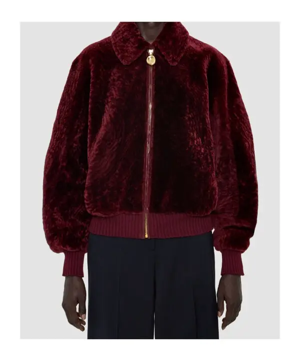 JOSEPH Alpes Shearling Bomber Jacket - Cherry