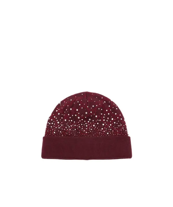 Gucci Gg Wool Beanie Hat With Crystals - Bordeaux