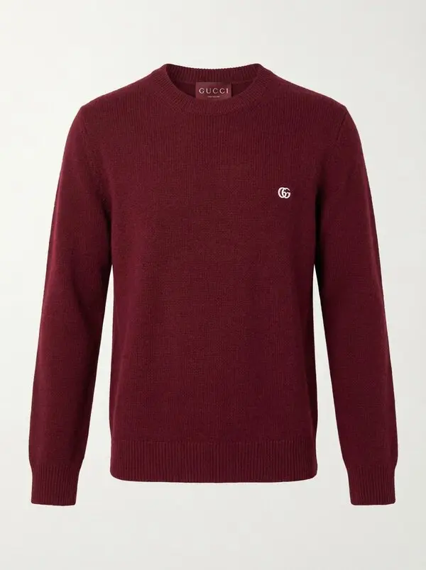 Gucci Logo Plaque Knitted Jumper - Bordeaux