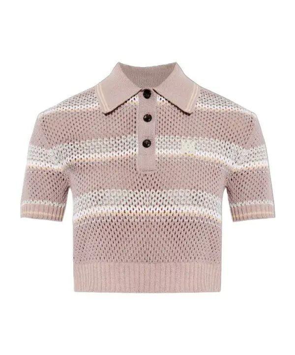 Amiri Crochet Stripe Polo Knitted Top - Dusk
