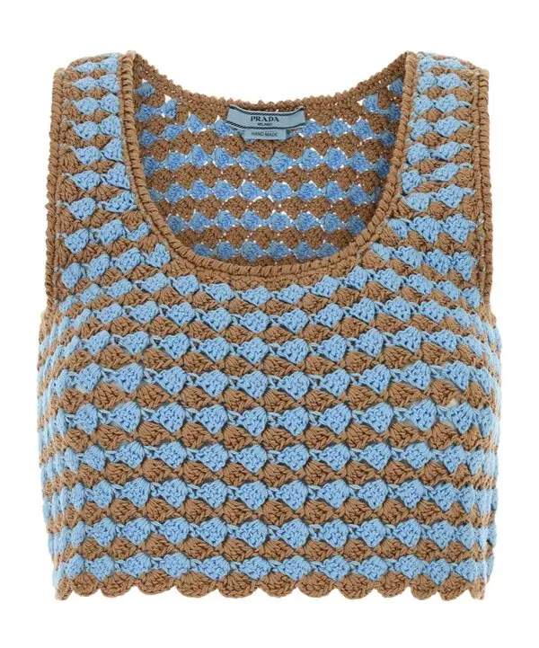 Prada Two-toned Crochet Cropped Vest - Blue/brown