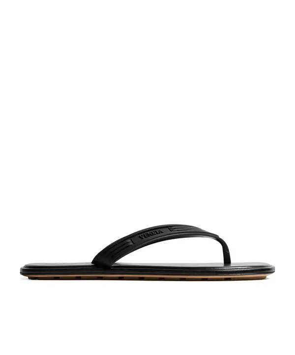 Bottega Veneta Matte Rubber Flat Thongs With Nappa Leather Insoles - Black