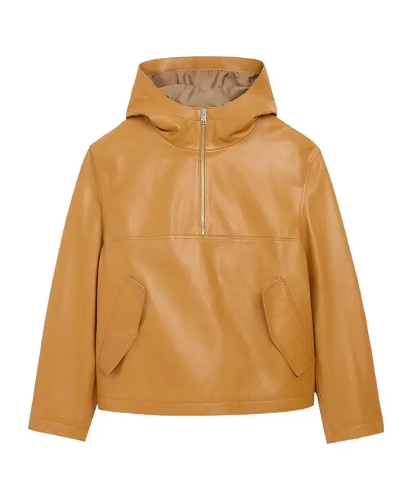 Ami Hooded Cow Leather Jacket - Honey-colored
