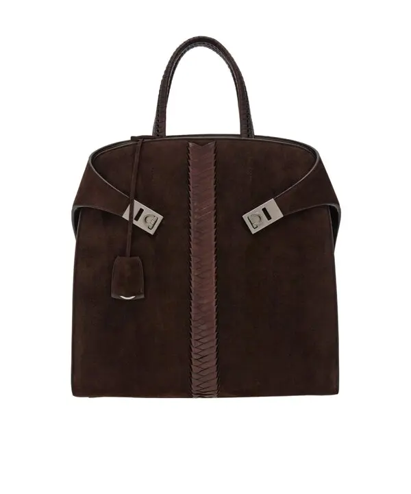 FERRAGAMO Suede Top Handle Handbag - Black