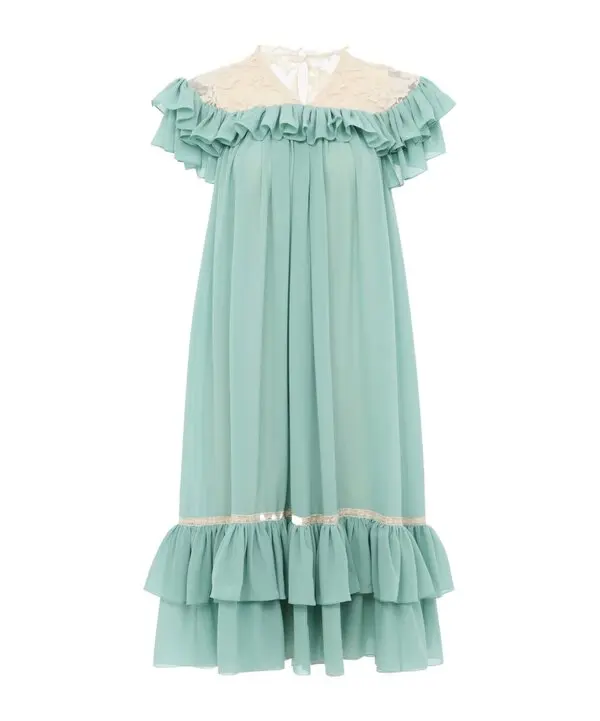Chloé Gathered Silk Georgette Lace Mini Dress - Fuzzy Green