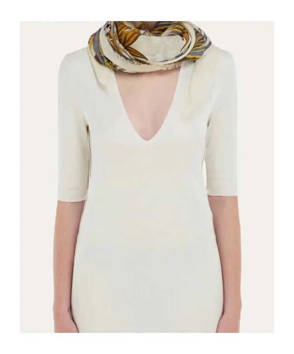 FERRAGAMO Rooster Print Shawl - Ivory