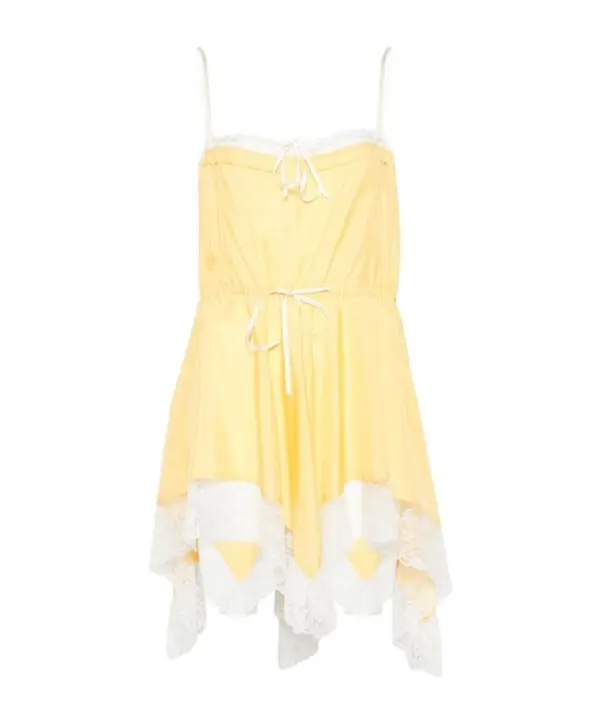 Saint Laurent Lace Detailed Drawstring Sleeveless Dress - Yellow