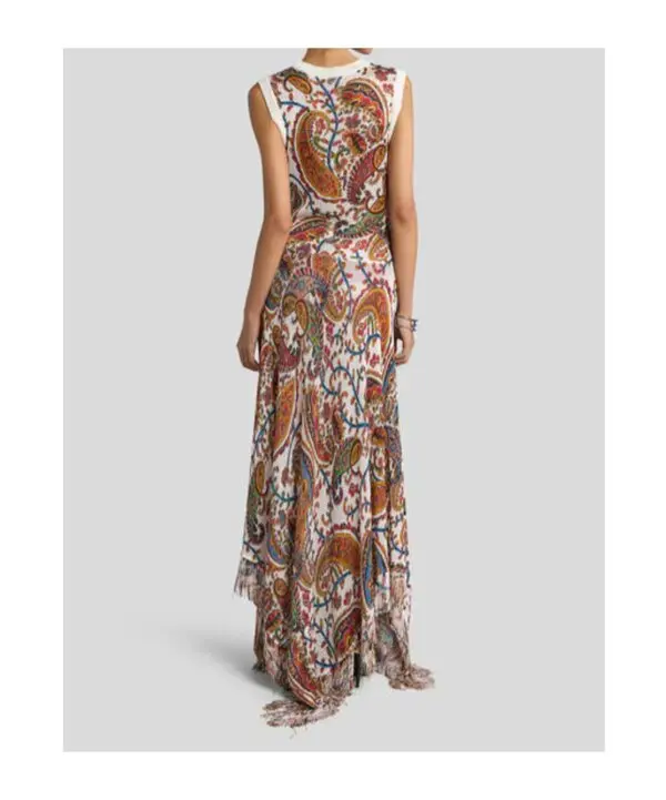 Etro Sleeveless Knitted Long Dress With Paisley Print And Fringe - Color