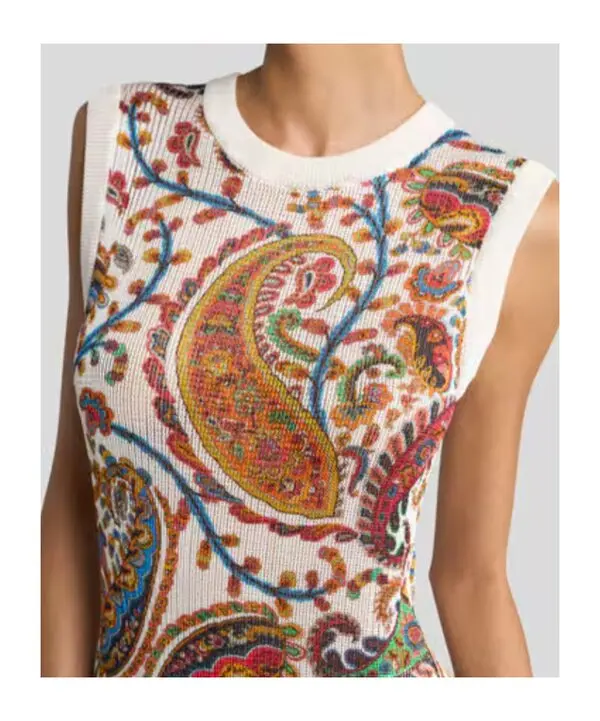 Etro Sleeveless Knitted Long Dress With Paisley Print And Fringe - Color
