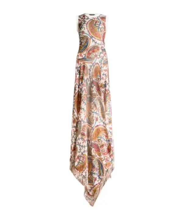 Etro Sleeveless Knitted Long Dress With Paisley Print And Fringe - Multicolor