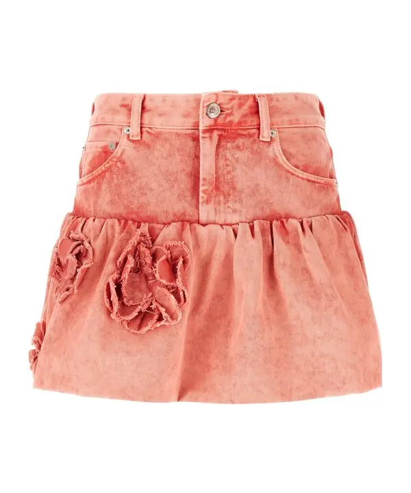 GANNI Denim Mini Skirt With Floral Appliqu - Pink