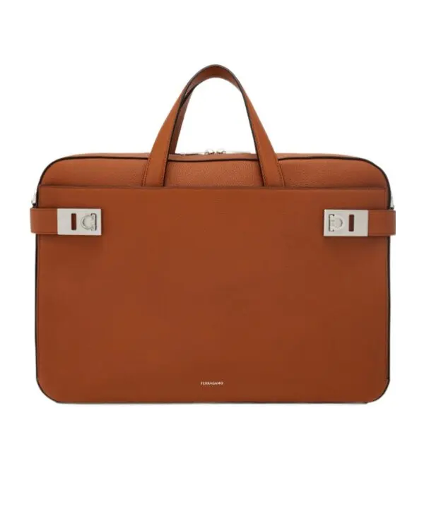 FERRAGAMO Gancini Buckle Briefcase - Natural Brown
