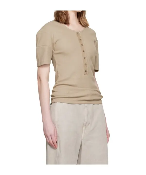 LEMAIRE Buttoned Short Sleeve Top - Beige
