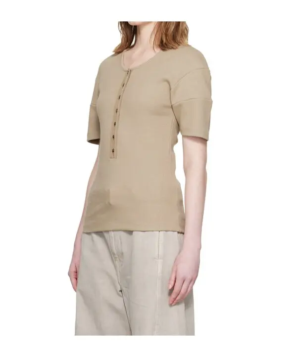 LEMAIRE Buttoned Short Sleeve Top - Beige