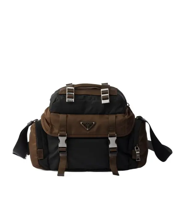 Prada Logo Plaque Buckled Shoulder Bag - Black