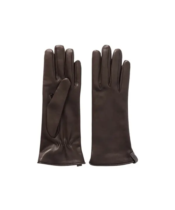 Brunello Cucinelli Leather Gloves With Monili Beading - Brown