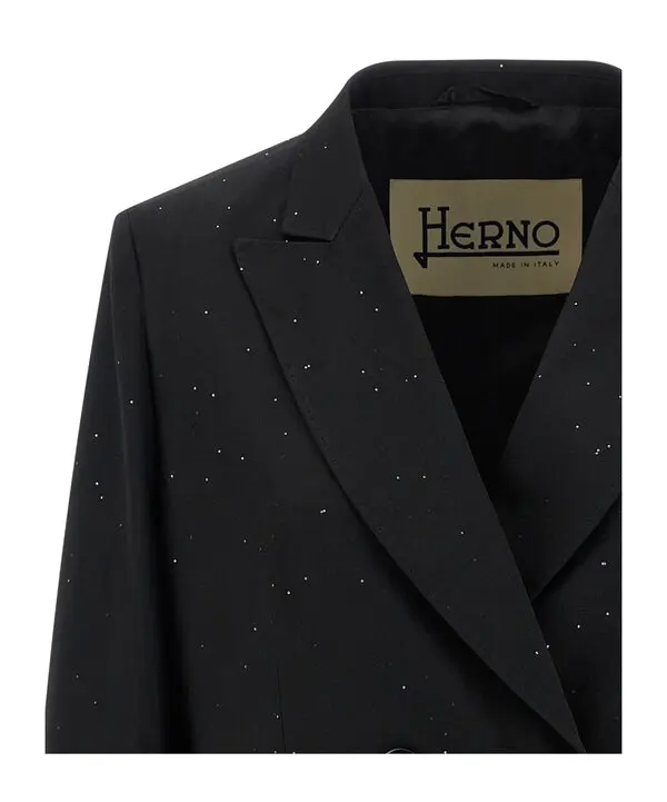 Herno Micro Sequin Double-breasted Blazer - Black