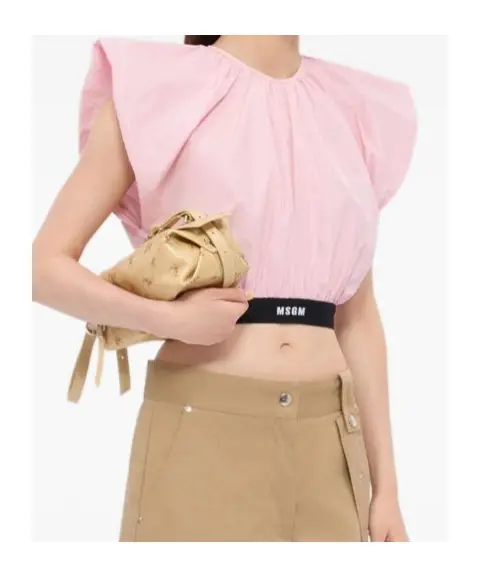 MSGM Cropped Logo Print Blouse