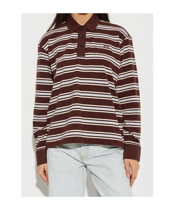 Rag & Bone Striped Long Sleeve Polo Shirt - Brown