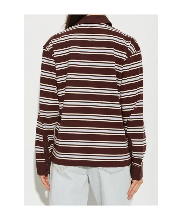 Rag & Bone Striped Long Sleeve Polo Shirt - Brown