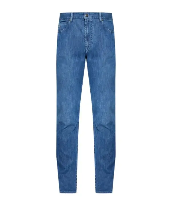 Emporio Armani Logo Plaque Tapered Jeans - Blue